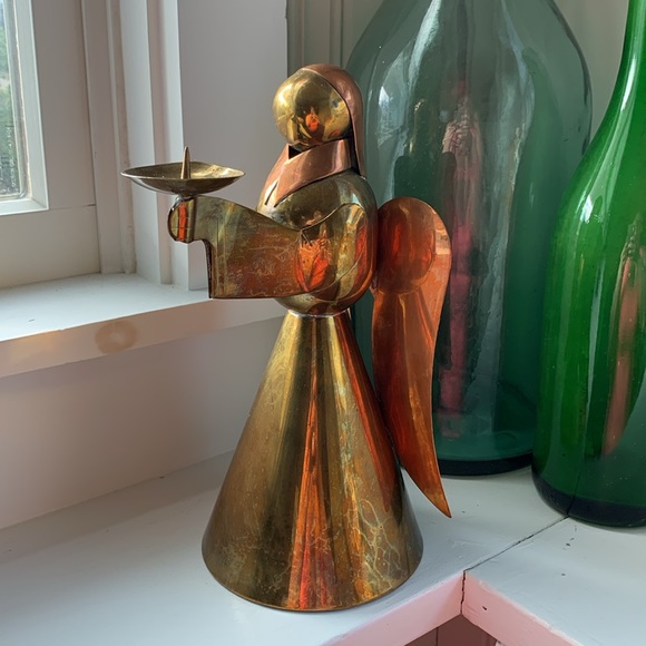 Vintage | Accents | Vintage Brass Copper Angel Candle Holder Figure Mid ...